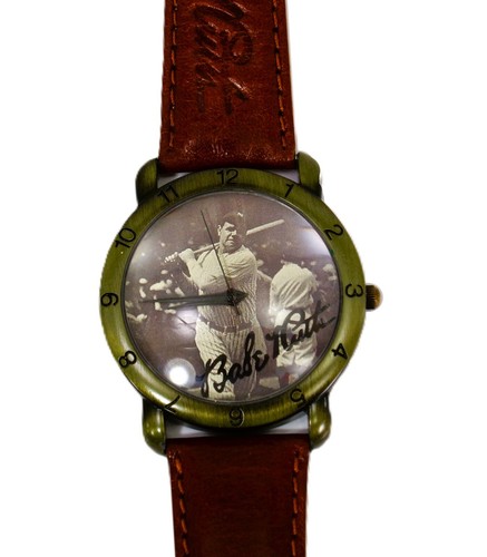 Babe Ruth watch with brown leather strap band 1994 by Waltham New ...