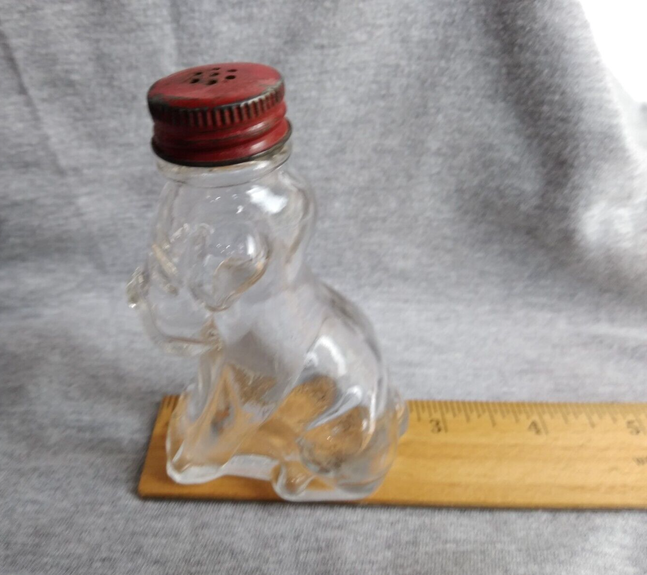 Vintage Clear Glass Dog Shaped Bottle w/Red Lid Cohodas Vineyards ...
