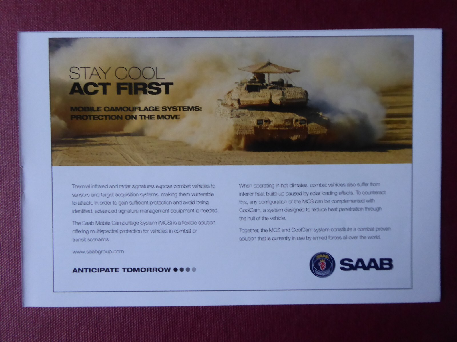 4/2013 PUB SAAB MCS CAMOUFLAGE SYSTEMS CHAR TANK MBT LEOPARD ORIGINAL ...