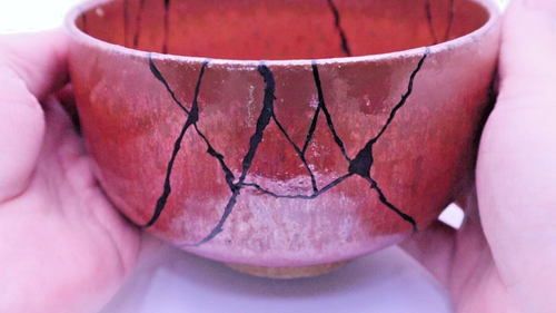 1-007b Japanese Matcha red tea bowl and Boxed Beautiful Kintsugi From ...