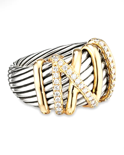DAVID YURMAN 18K SS LARGE HELENA DIAMOND RING | eBay