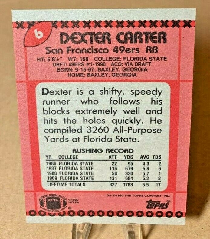 1990 Topps 🏈 Football DEXTER CARTER #6, 💥RC💥, S.F. 49ers - NM💎MT | eBay