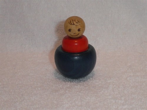 Little People Vintage Style Weeble Wobble Red Wood Boy in Blue Bottom ...
