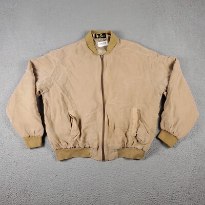 Alan Stuart Jacket Mens XL Beige Vintage Rayon Full Zip Up Winter Coat ...