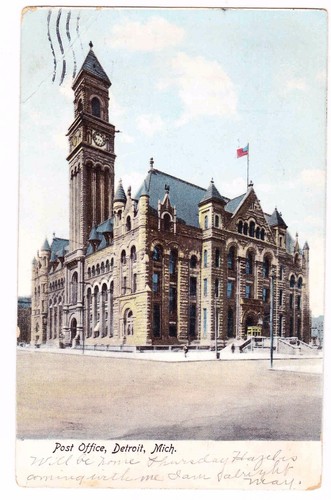 POST OFFICE---DETROIT MICHIGAN----1908 POSTCARD | eBay