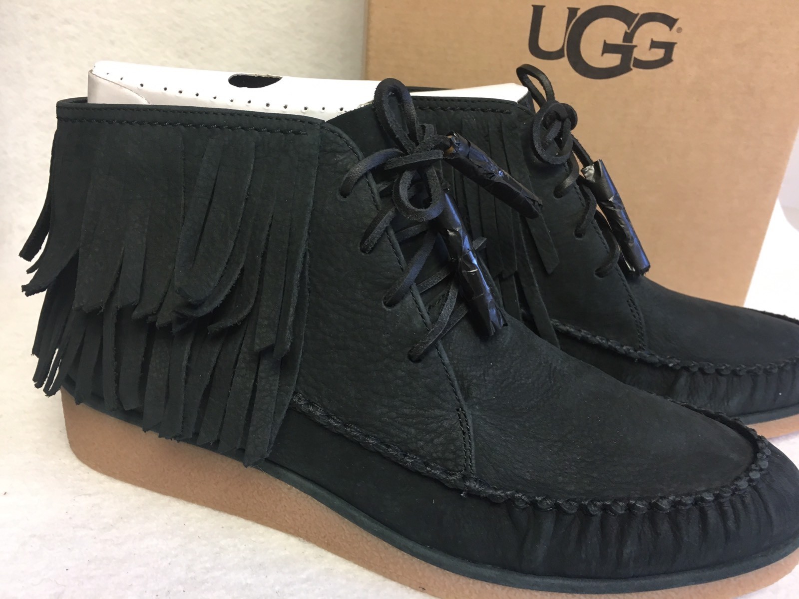 UGG Australia CALEB Black FRINGE NUBUCK SLIP ON BOOTIES SHOES sizes ...