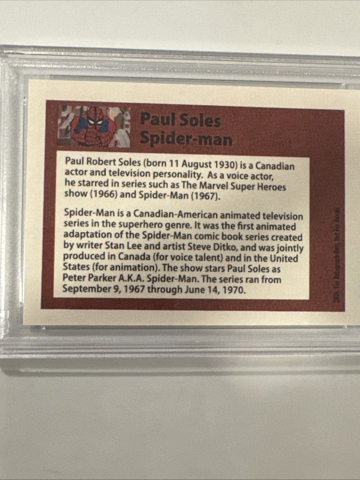 1967 Spiderman Cartoon Voice Actor Paul Soles Signed Card PSA Authentic ...