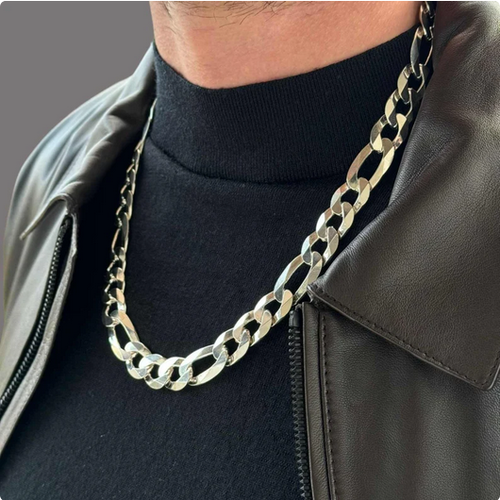 Manly 9MM thick FIGARO ITALIAN 925 Silver plate chain heavy 26 ...