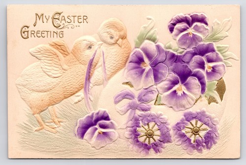 c1908 Easter Chicks with Flower Egg Chariot Fantasy Art Heavy Embossed ...