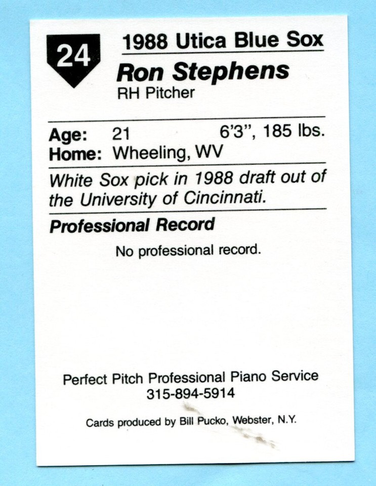 1988 New York - Penn League - Utica Blue Sox - Ron Stephens - Box 223 ...