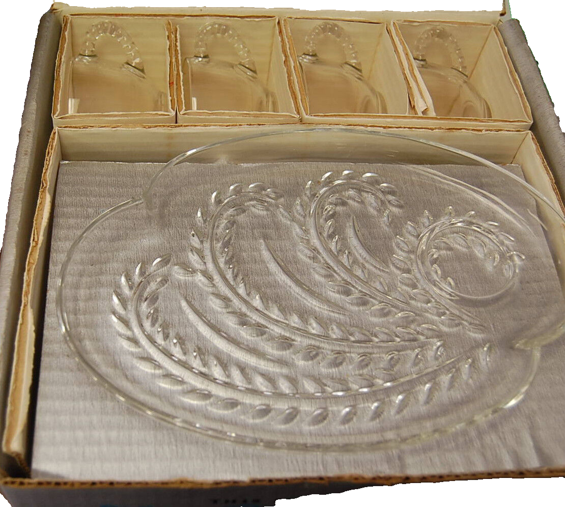 Federal Glass Co Hospitality 4 Plates & Cups Crystal Snack Set w/ Box ...