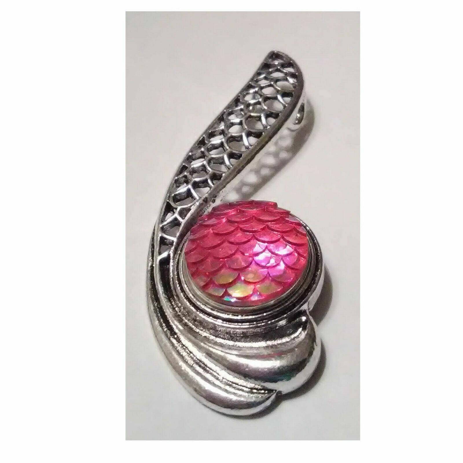 20mm Pink Mermaid Raise Scale Tale Pendant Necklace Set Snap Button ...