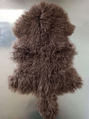 KHAKI 60x105CM TIBETAN MONGOLIAN SHEEPSKIN CURLY WOOL HIDE FUR PELT RUG ...