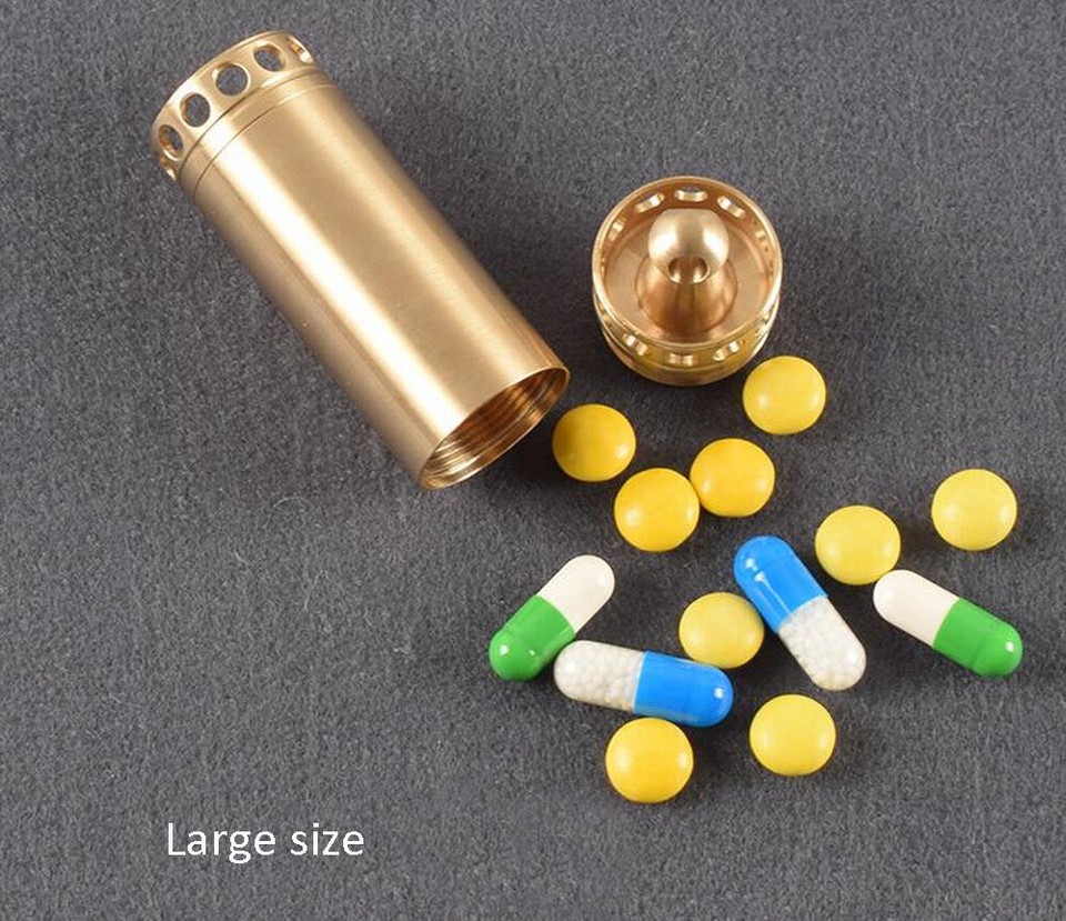 Brass Pill Storage Case Holder Keychain EDC Box Medicine Capsule ...