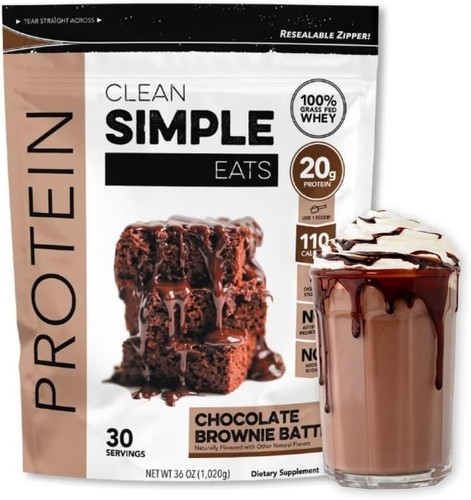 Clean Simple Eats Chocolate Brownie Batter Whey Protein Powder, 20G, 30 ...