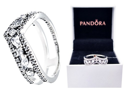 NEW 100% Authentic PANDORA 925 Sparkling Marquise Double Wishbone Ring ...