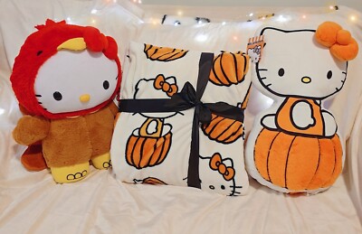 Hello Kitty Pumpkin FALL Thanksgiving Twin Blanket, 🎃Pillow & Turkey ...