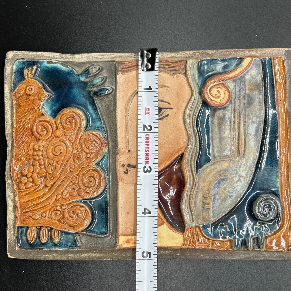 Ruth Faktor Ceramic Tile Art Plaque Wall Hanging Signed Woman Harp Ruth ...