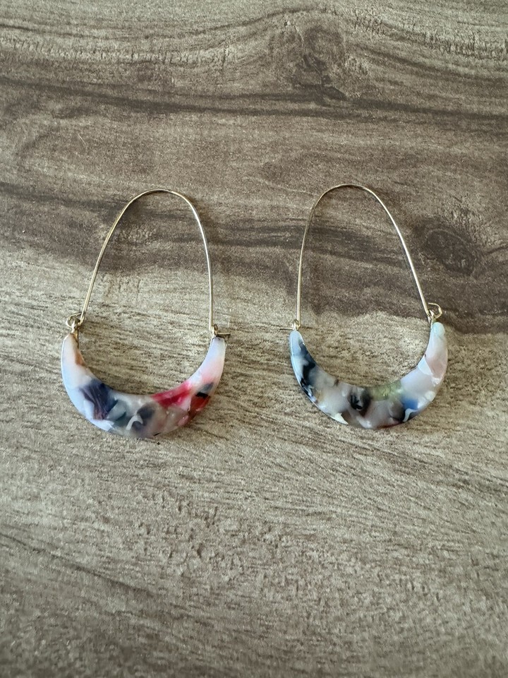 Crescent Resin Hoop Earrings Multicolor Gold Tone Whimsical Corky ...