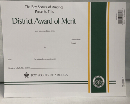 BSA Boy Scout Official Adult Leader District Award Of Merit Certificate ...