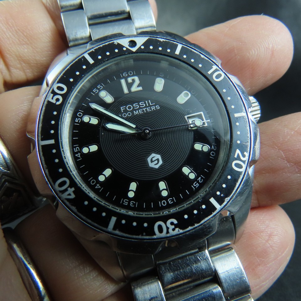 All Steel Fossil Diver 100M Quartz Men Watch | eBay