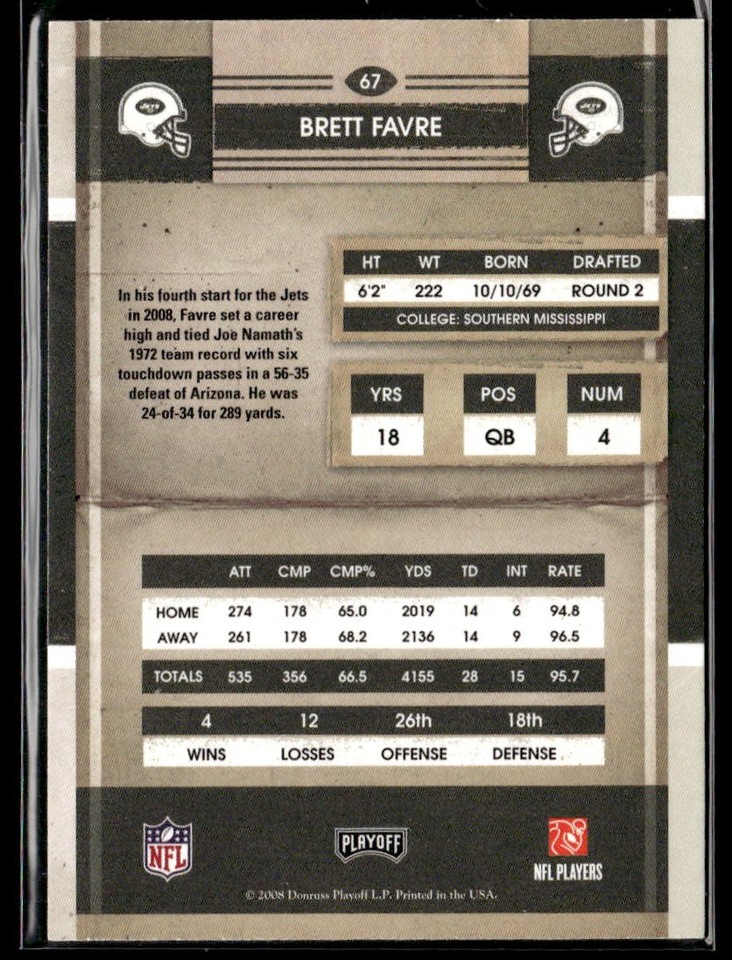 2008 Playoff Contenders #67 Brett Favre Packers Football Card 2701G | eBay