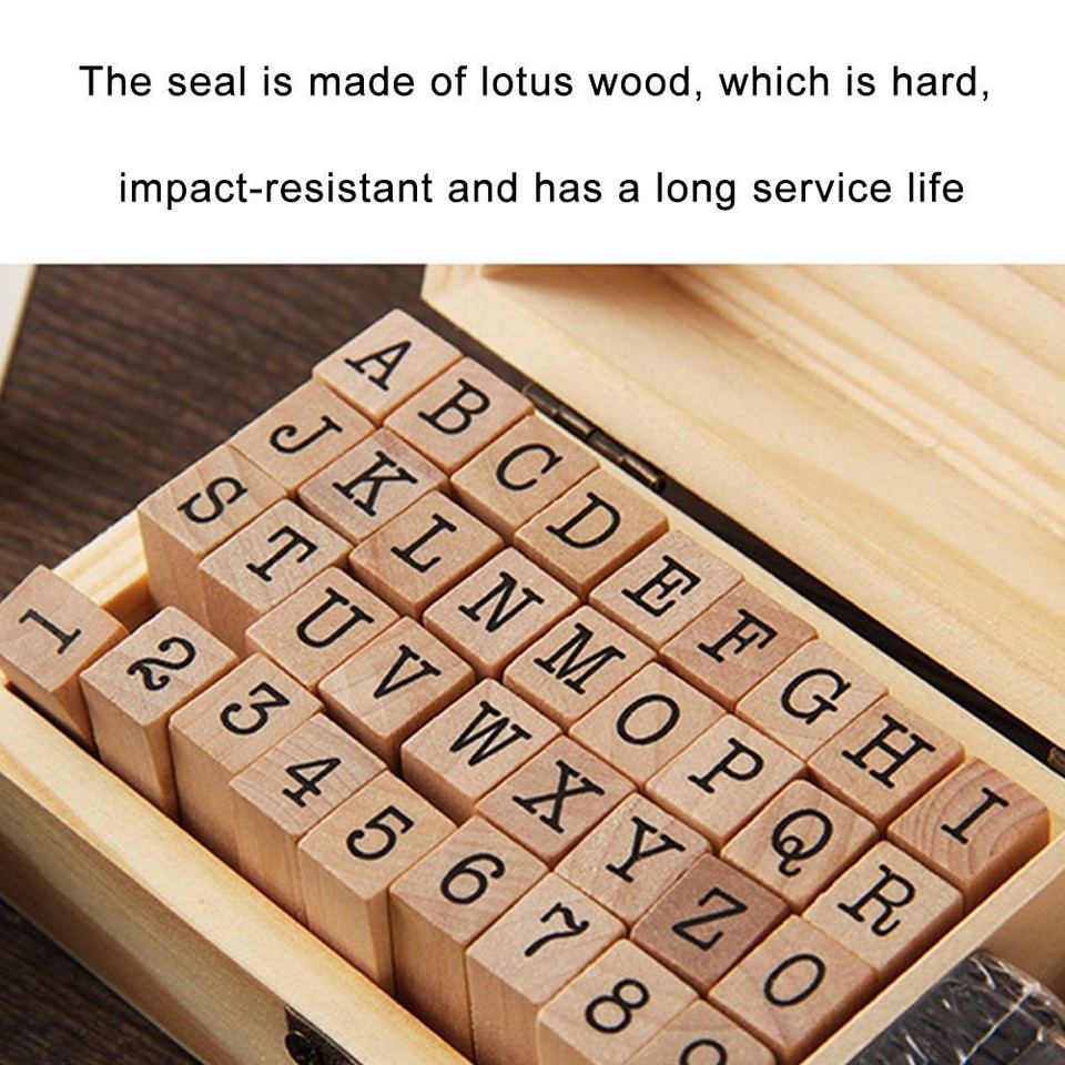 Mini Wooden Rubber Stamp Alphabet Letters Numbers A-Z Blocks Card ...