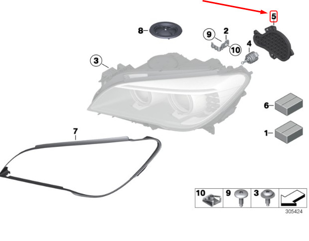 OEM BMW 7 F01 Front Right Headlight Cover 63117345592 7345592 Genuine ...