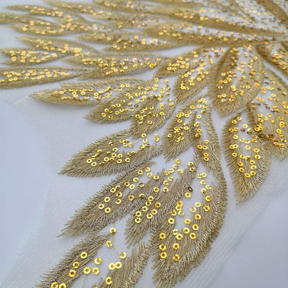 High-End Gold Color Sequins Lace Applique Patch, Sewing for Wedding ...