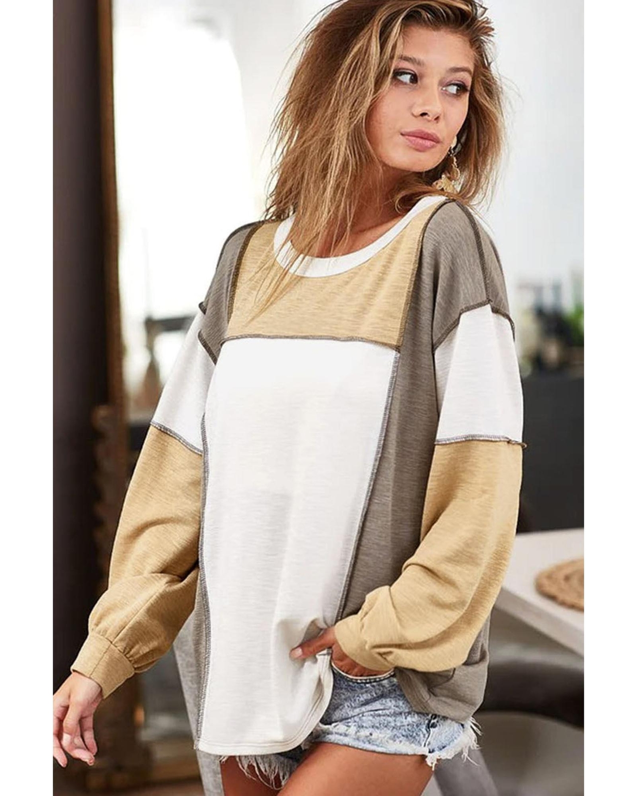 Exposed Seam Color Block Patchwork Top XL Azura Exchange | eBay