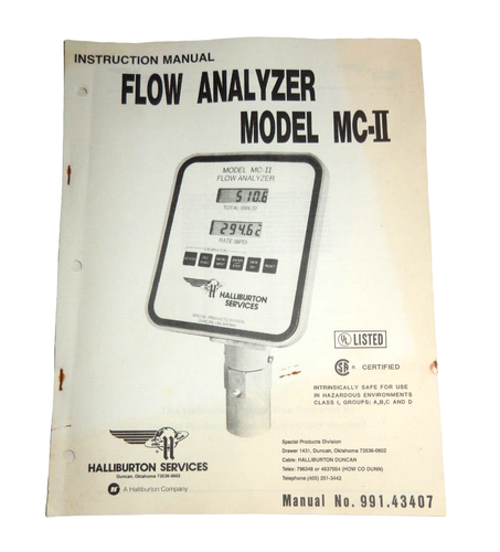 1987 Halliburton Services Instruction Manual For Flow Analyzer Model MC ...