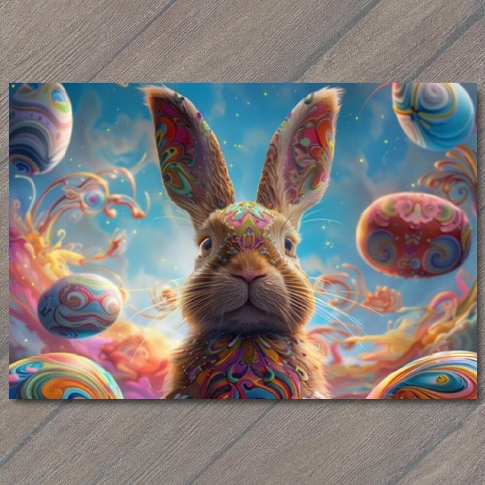 POSTCARD Rabbit Bunny Surrealism Crazy Bright Colors Weird Strange Wild ...
