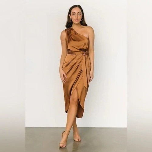 Baltic Born Celia One Shoulder Midi Dress in Bronze - Size Small | eBay