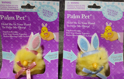 Two Cottondale Palm Pet Chirping Chick Toys with Pink Bows, Easter ...