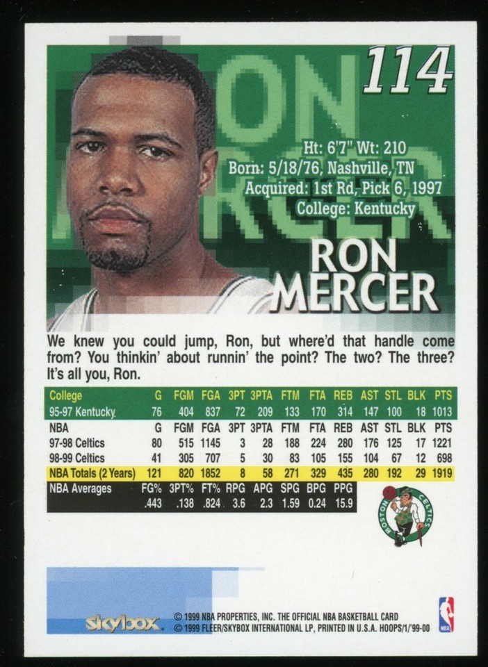 1999-00 Skybox NBA Hoops Ron Mercer Card #114 | eBay