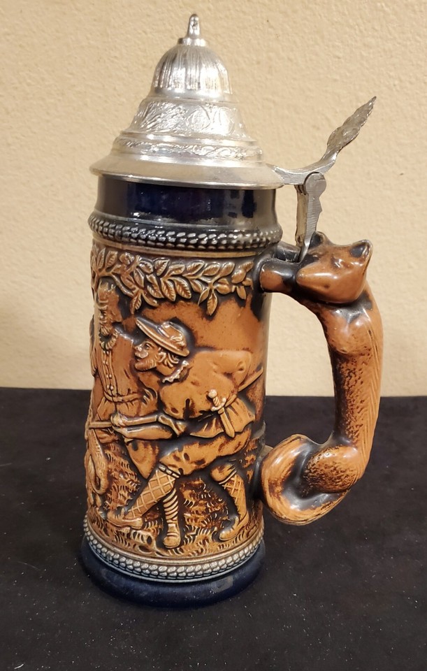 Vintage Gerz W. Germany Fox Handle Lidded Beer Stein Boar Hunt 9 1/2 ...