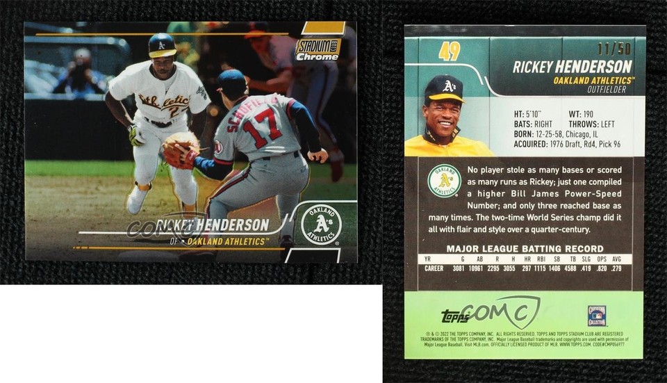 2022 Topps Stadium Club Chrome Gold Refractor 11/50 Rickey Henderson ...