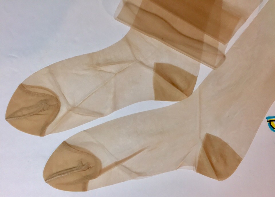 5 Pairs FLAT KNIT NATIONAL 400 nylon stockings REINFORCED HEELS TOES ...