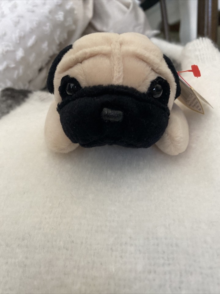 TY Beanie Baby PUGSLY the Pug Dog (8 inch) With Original Tag (flaws In ...
