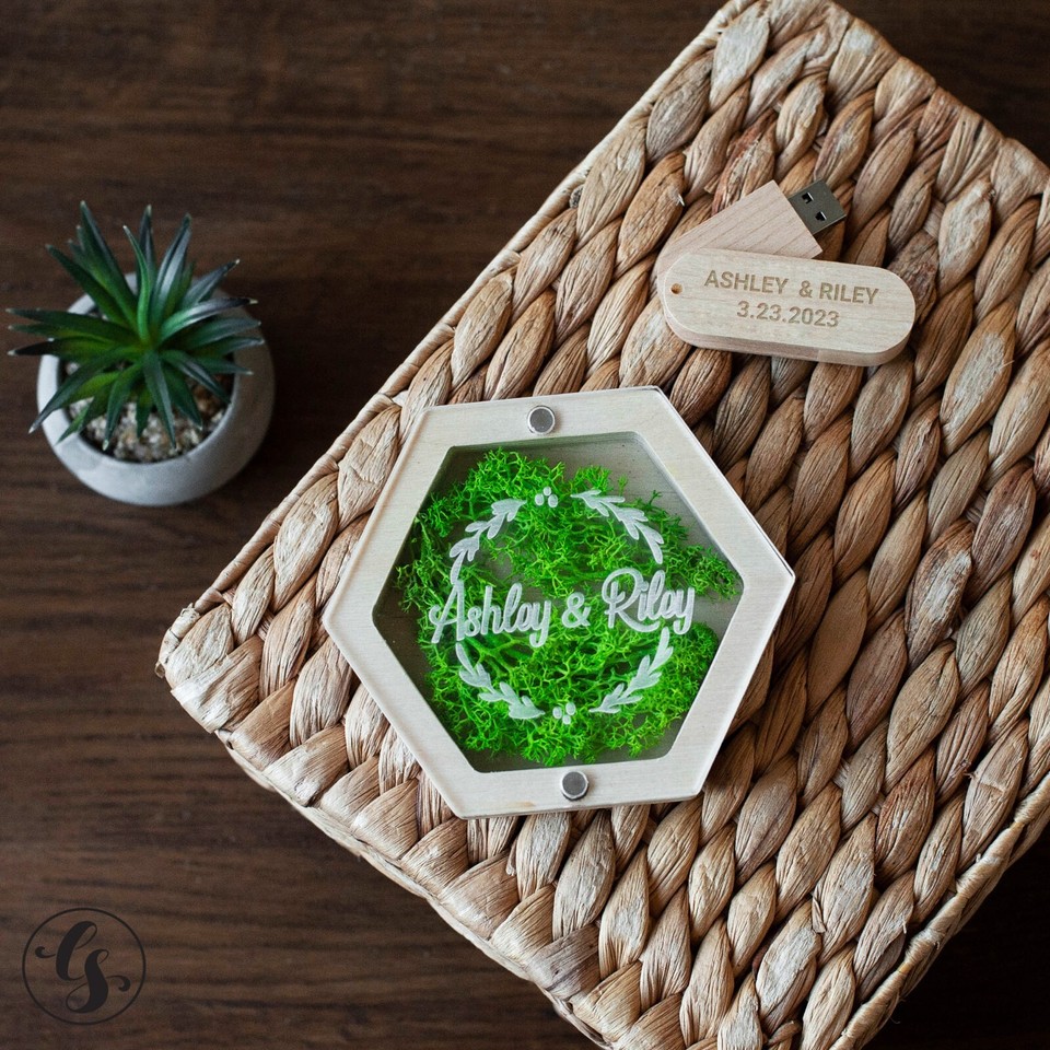 Wooden USB Flash Drive Box Case Wedding Personalized Memory Stick Thumb ...