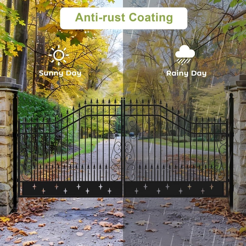 20x8 FT Steel Dual Swing Driveway Gate|Star Style| Powder Coated Rust ...