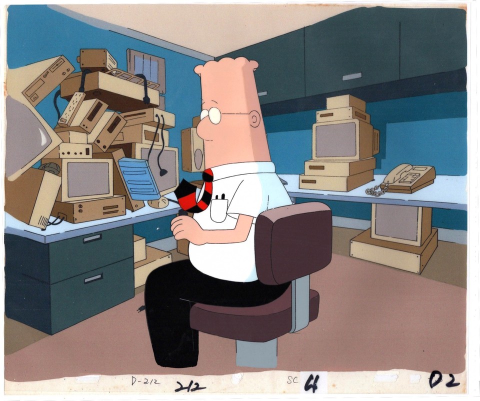 Scott Adams Tv DILBERT Cel: Seated Dilbert w/his eng. cubicle- obsolete ...
