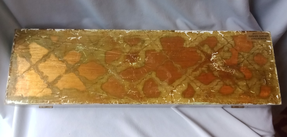 Vintage Italian Long Rectangular Gold Leaf Gesso Hand-painted Wood Box ...