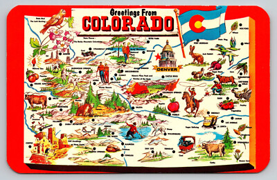Greetings from Colorado State Map Points of Interest CO Postcard | eBay
