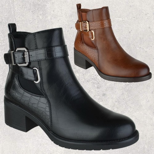 LADIES WOMENS WORK OFFICE LOW BLOCK HEEL ZIP UP CHELSEA ANKLE BOOTS ...