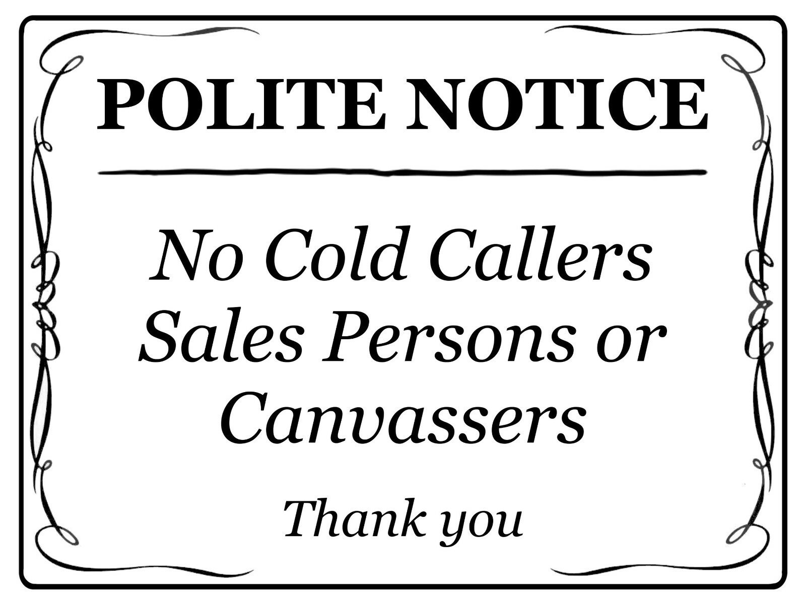 202 NO COLD CALLERS SALES PERSONS Metal Aluminium Plaque Sign Front ...