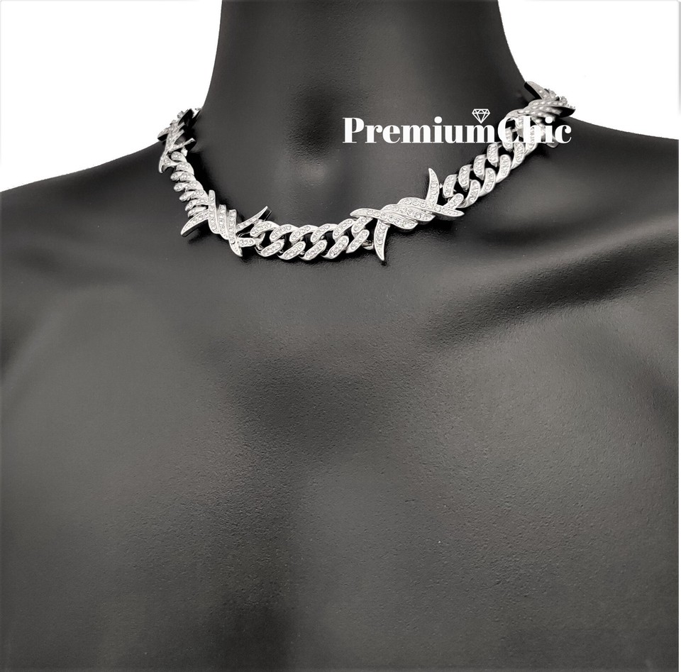 ICED Miami Cuban Link Chain Spike Thorn Necklace Plated Mens CZ Hip Hop ...