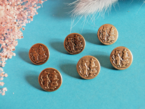 952B Stunning Buttons Vintage " Pagoda " Bronze Golden Lot Of 6 Buttons ...
