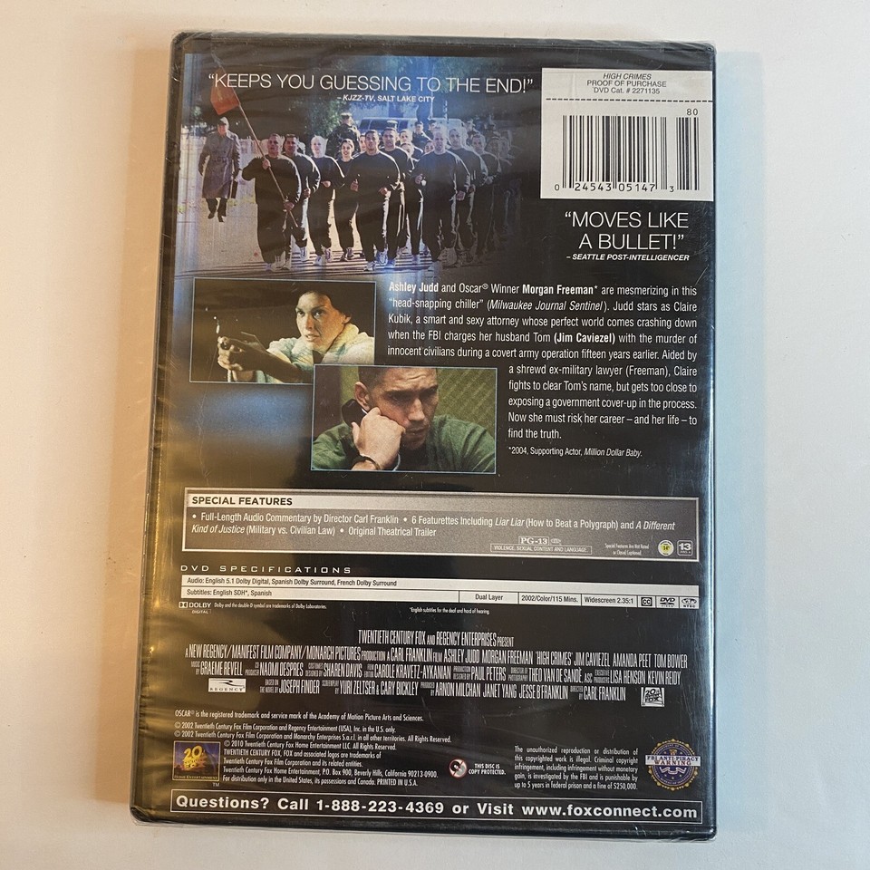 High Crimes (DVD, 2002) PG-13 Mystery Suspense Ashley Judd, Morgan ...