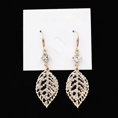 Crystal Rhinestone Double Tree Leaf Earrings Earbob Dangle Women's ...